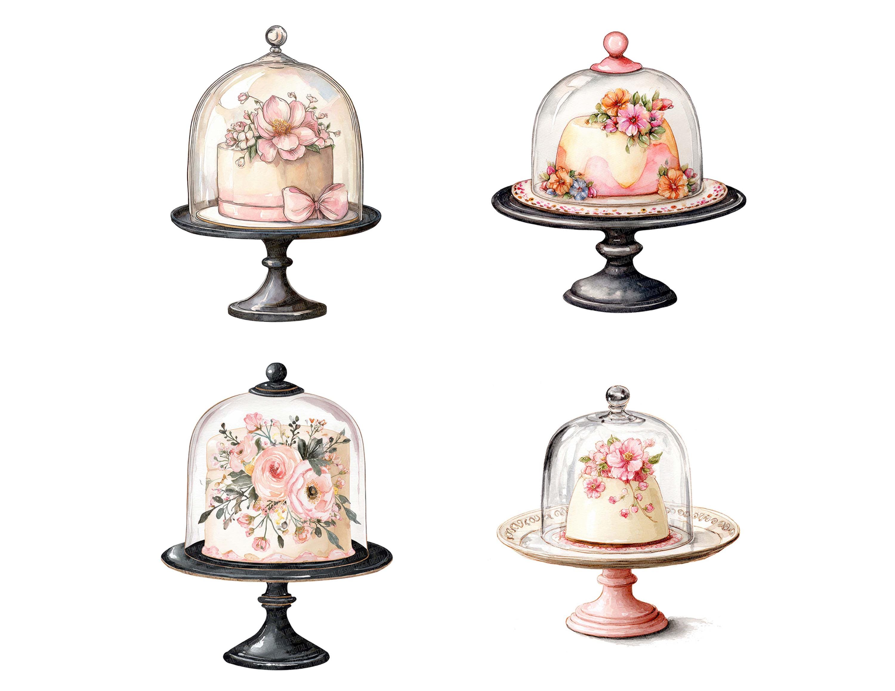 Cake Cloche PNG Clipart, 12x Vintage Cake Stand Clip Art Set, Printable ...