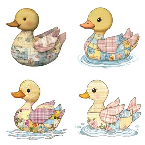 Fabric Duck Clip Art, 12x Patchwork Duck on Water PNG Clip Art Set ...