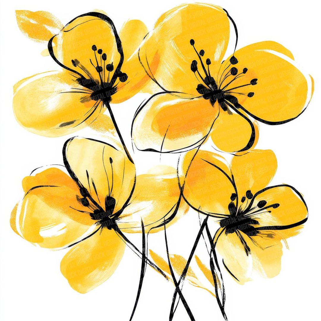 Yellow Flower PNG Clip Art, 12x Abstract Golden Floral Clipart Set ...