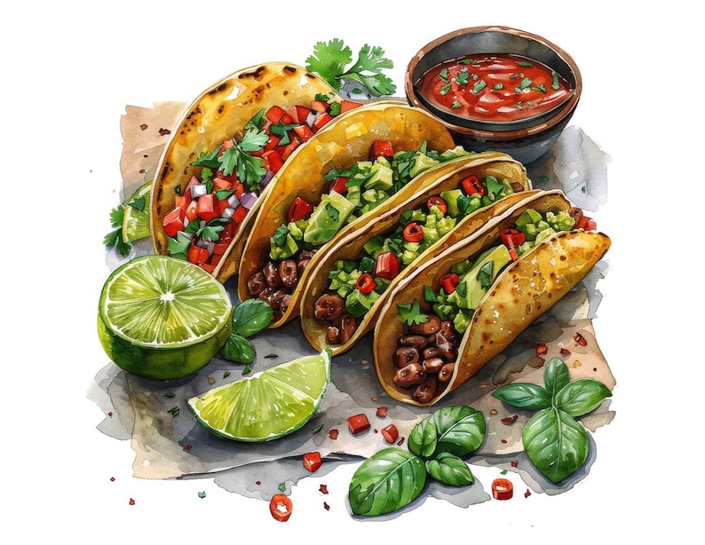 Taco PNG Clipart, 12x Mexican Food Clip Art Set, Printable Watercolor ...