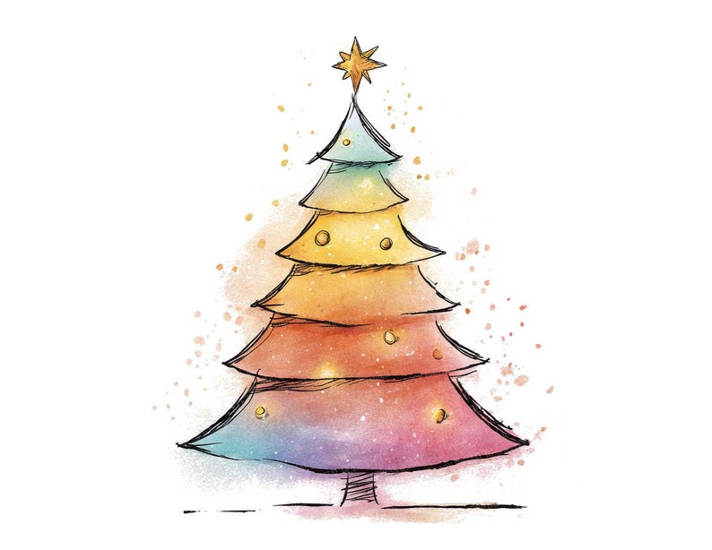 Sketch Rainbow Christmas Tree PNG Clipart, 12x Watercolor Holiday Tree ...