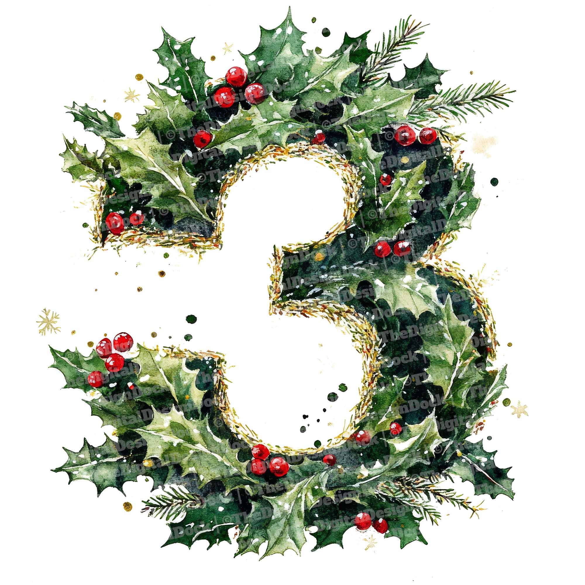 12 Christmas Numbers Clip Art, Watercolor Holiday Numbers Clipart Set ...