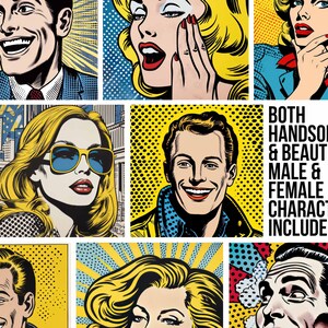 160+ Romantic Comic Book Style Pop Art Characters PNG Designs Bulk ...