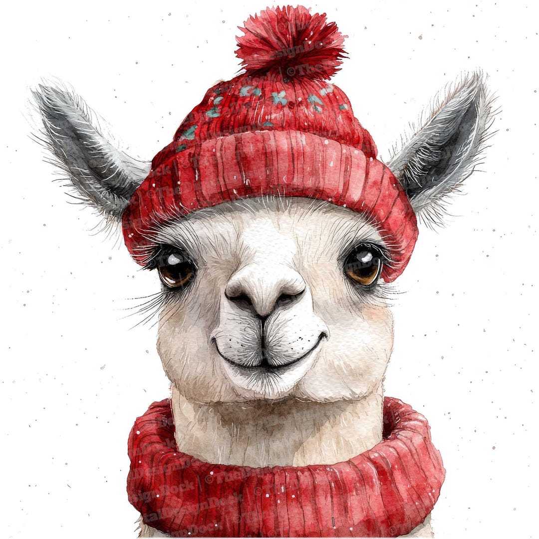 12 Llama in Winter Hat Clipart, Watercolor Animal Art, Printable Llama ...