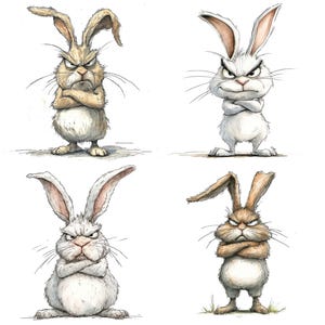 Grumpy Rabbit PNG Clipart, 12x Angry Bunny Clip Art Set, Printable ...