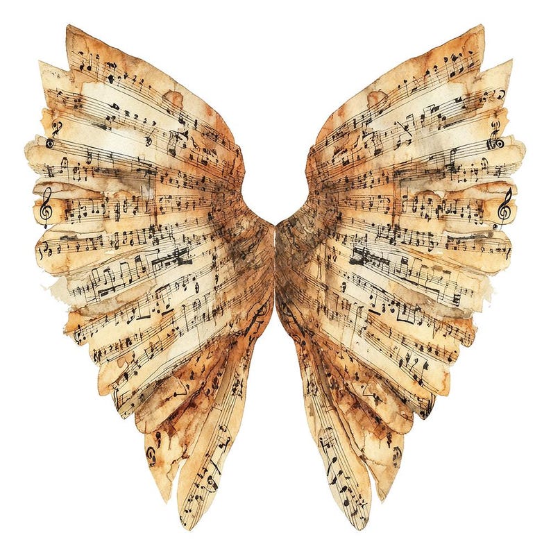 Music Sheet Angel Wings PNG Clipart, 12x Watercolor Vintage Clip Art ...