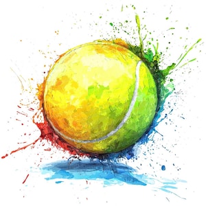 Tennis Ball PNG Clipart, 12x Watercolor Sports Clip Art Set, Printable ...
