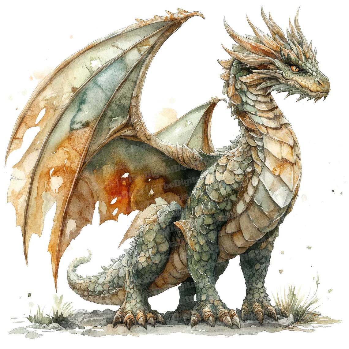 12 Medieval Dragon Clipart, Watercolor Fantasy Dragon Clipart ...