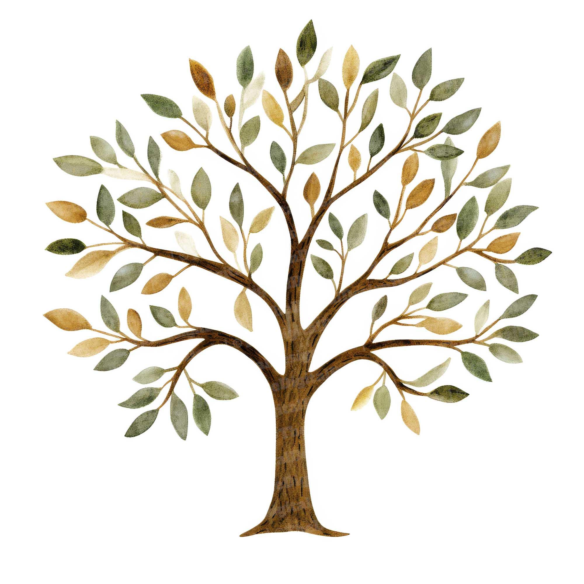 Folk Art Tree Clip Art, 12x Decorative Tree Clipart Set, Watercolor ...