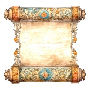 12x Medieval Scroll Clipart, Ornate Paper Clipart, Printable Watercolor ...