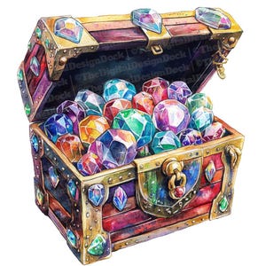 Treasure Chest Clip Art, 12x Gemstone Treasure Clipart Set, Watercolor ...
