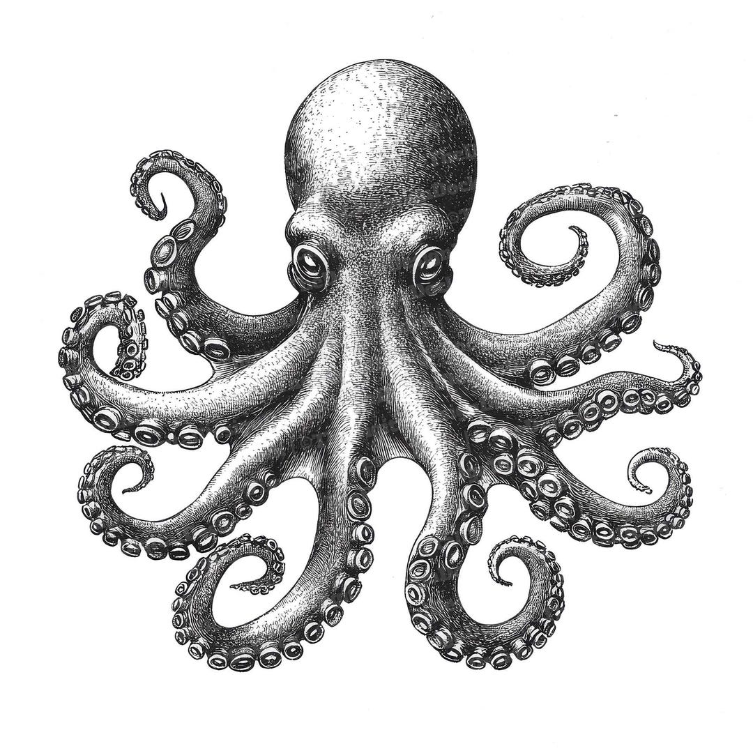 12 Octopus Sketch Clipart, Vintage Marine Illustration, Printable ...