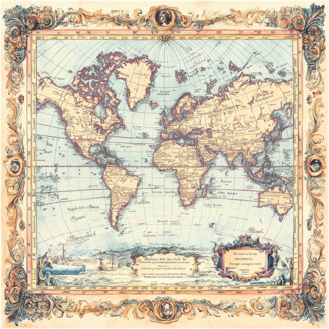 12 Vintage World Map Clipart, Watercolor Antique Map Art, Printable ...