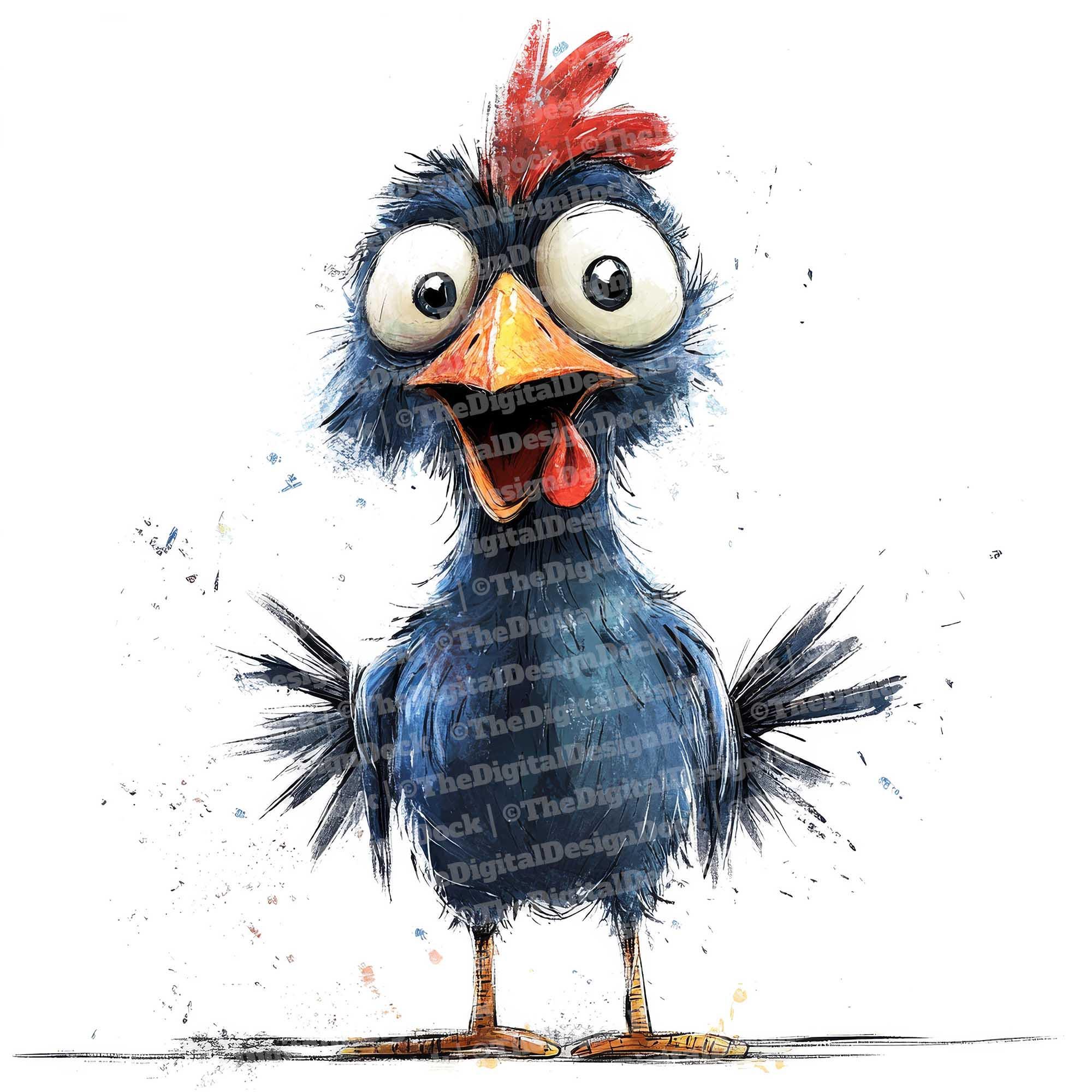 12 Funny Chicken Clip Art, Watercolor Crazy Chicken Clipart Set, Farm ...