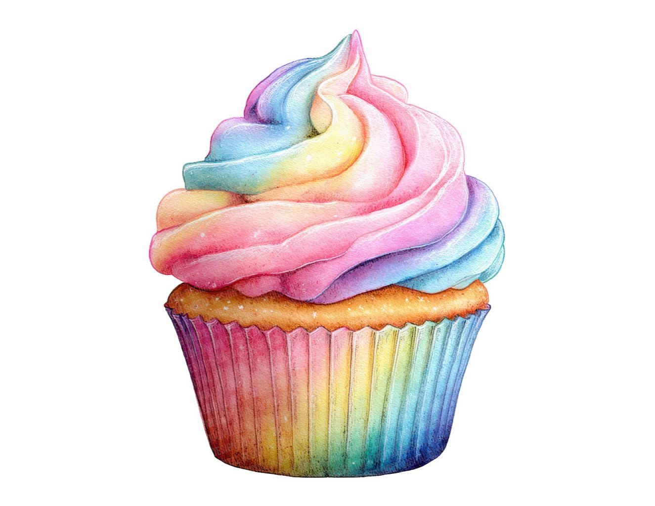 12 Rainbow Cupcake PNG Clipart, Watercolor Sweet Treats Clip Art Set ...