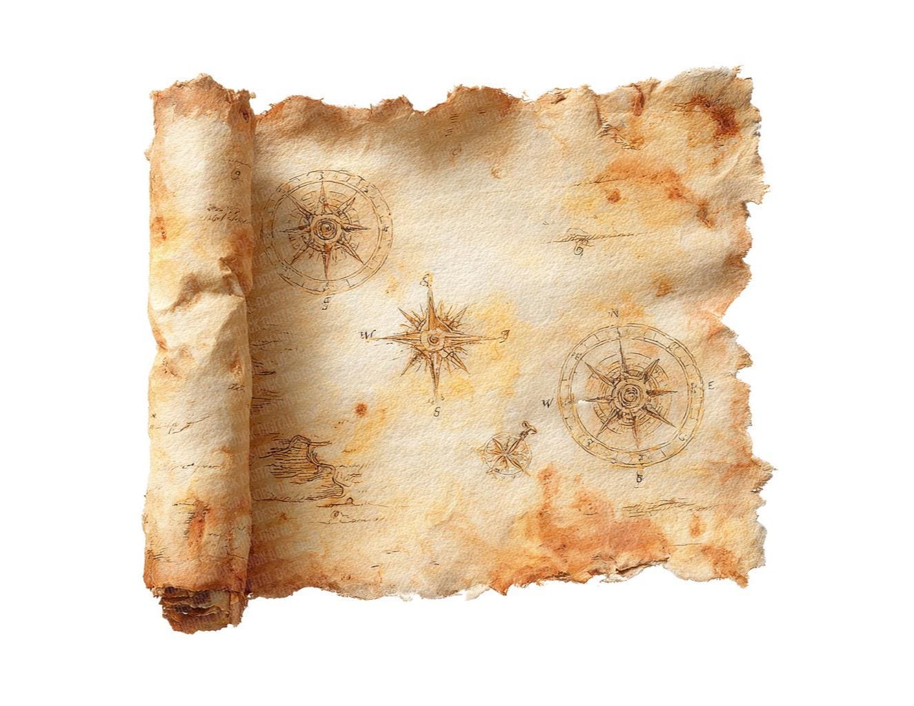 Pirate Map PNG Clipart, 12x Vintage Scroll Maps Clip Art Set, Printable ...