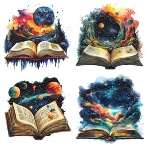 Fantasy Space Book PNG Clipart, 12x Watercolor Cosmic Story Clip Art ...