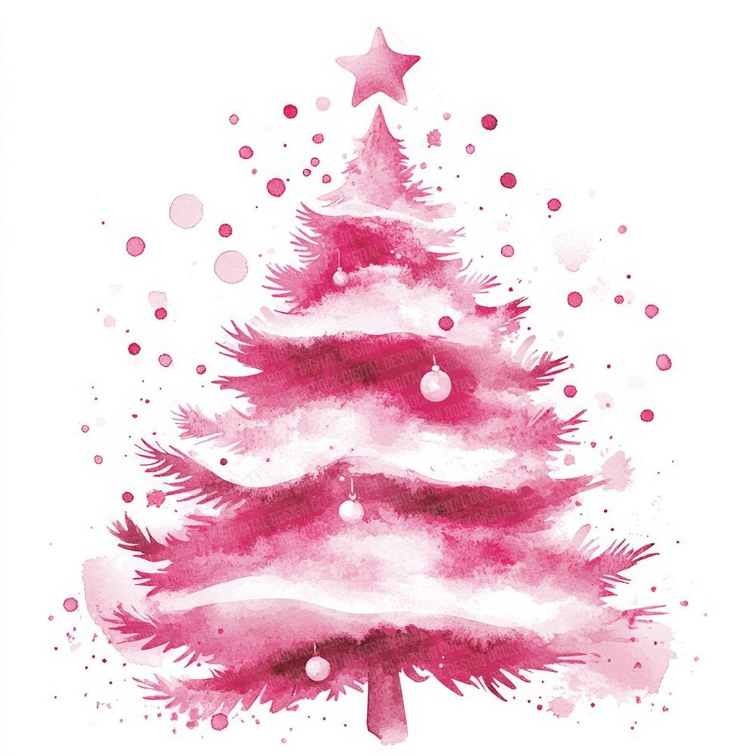 Pink Christmas Tree PNG Clip Art, 12x Watercolor Christmas Tree Clipart ...