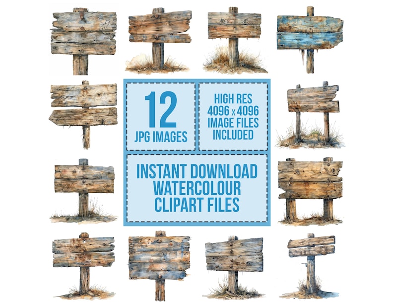 12 Rustic Beach Sign Clipart, Blank Wooden Sign Clipart, Printable ...