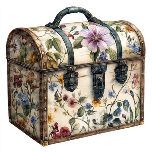 12 Floral Treasure Chest Clipart, Watercolor Vintage Chest Illustration ...