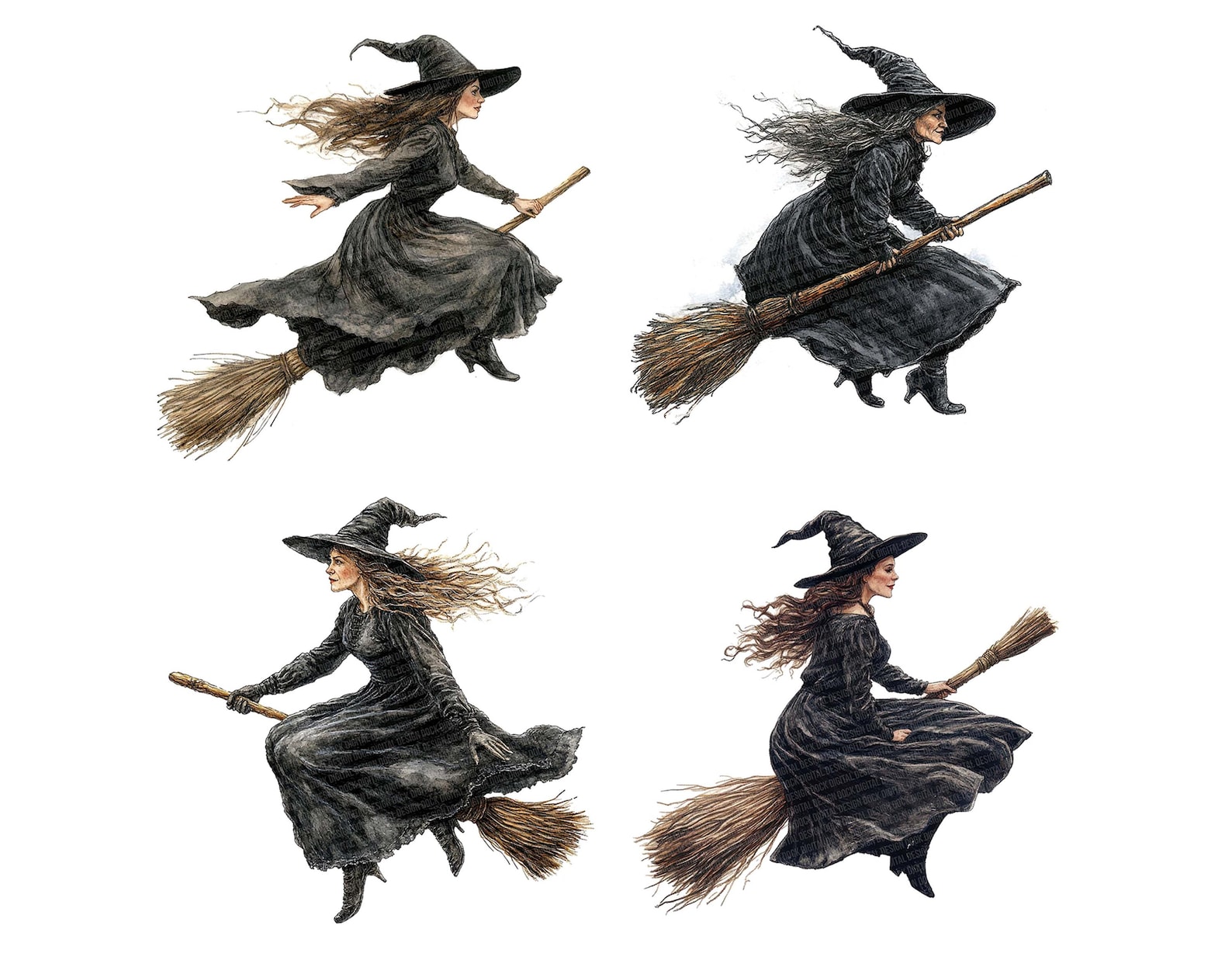Witch PNG Clipart, 12x Halloween Witch Clip Art Set, Printable ...