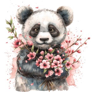 12 Panda With Flowers Clipart, Cute Animal Clipart, Printable ...