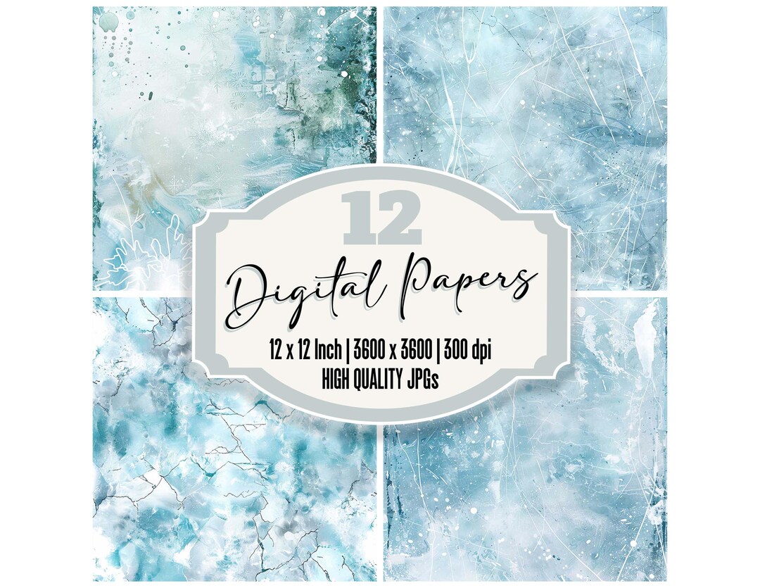 12x Frosty Ice Junk Journal Paper, Winter Digital Paper Pack ...