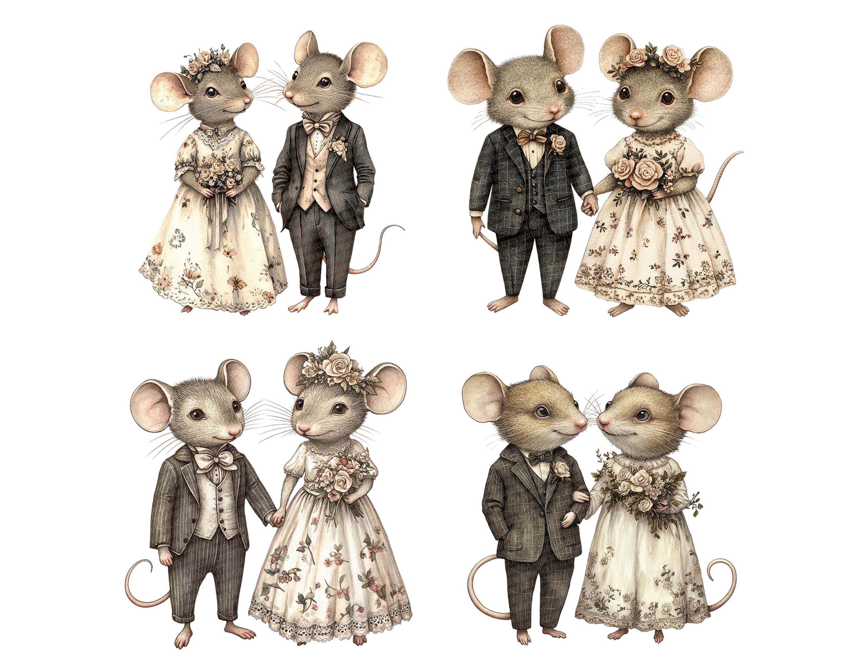 12 Wedding Mouse PNG Clip Art, Victorian Mouse Couple Clip Art ...