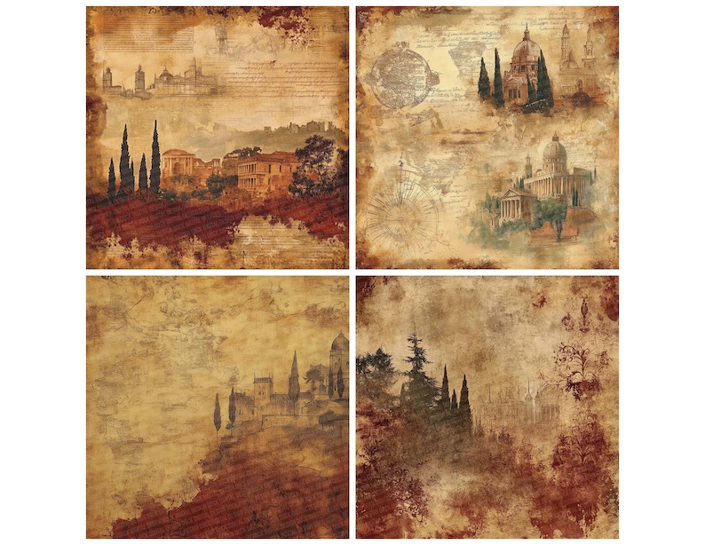 12x Distressed Italy Digital Paper Pack Junk Journal Paper Vintage Rome ...