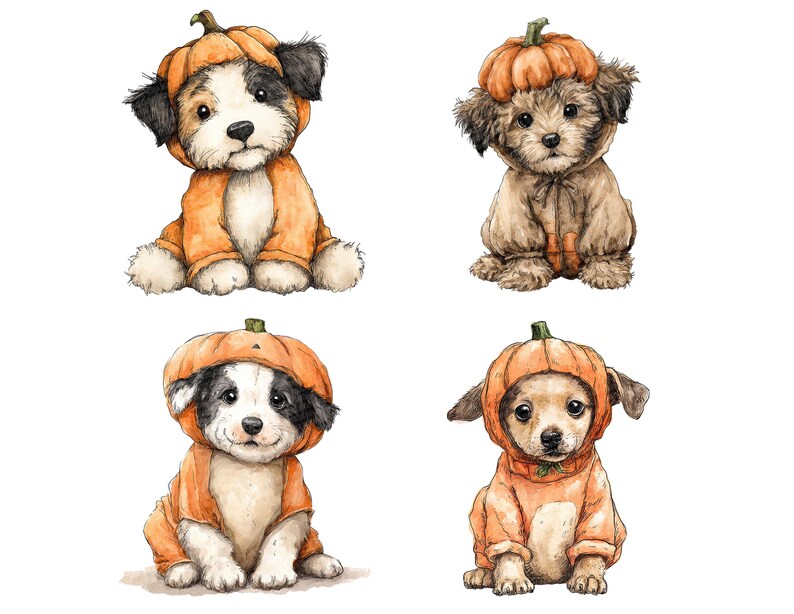 Halloween Puppy Pumpkin PNG Clipart, 12 Watercolor Dog Clip Art Set ...