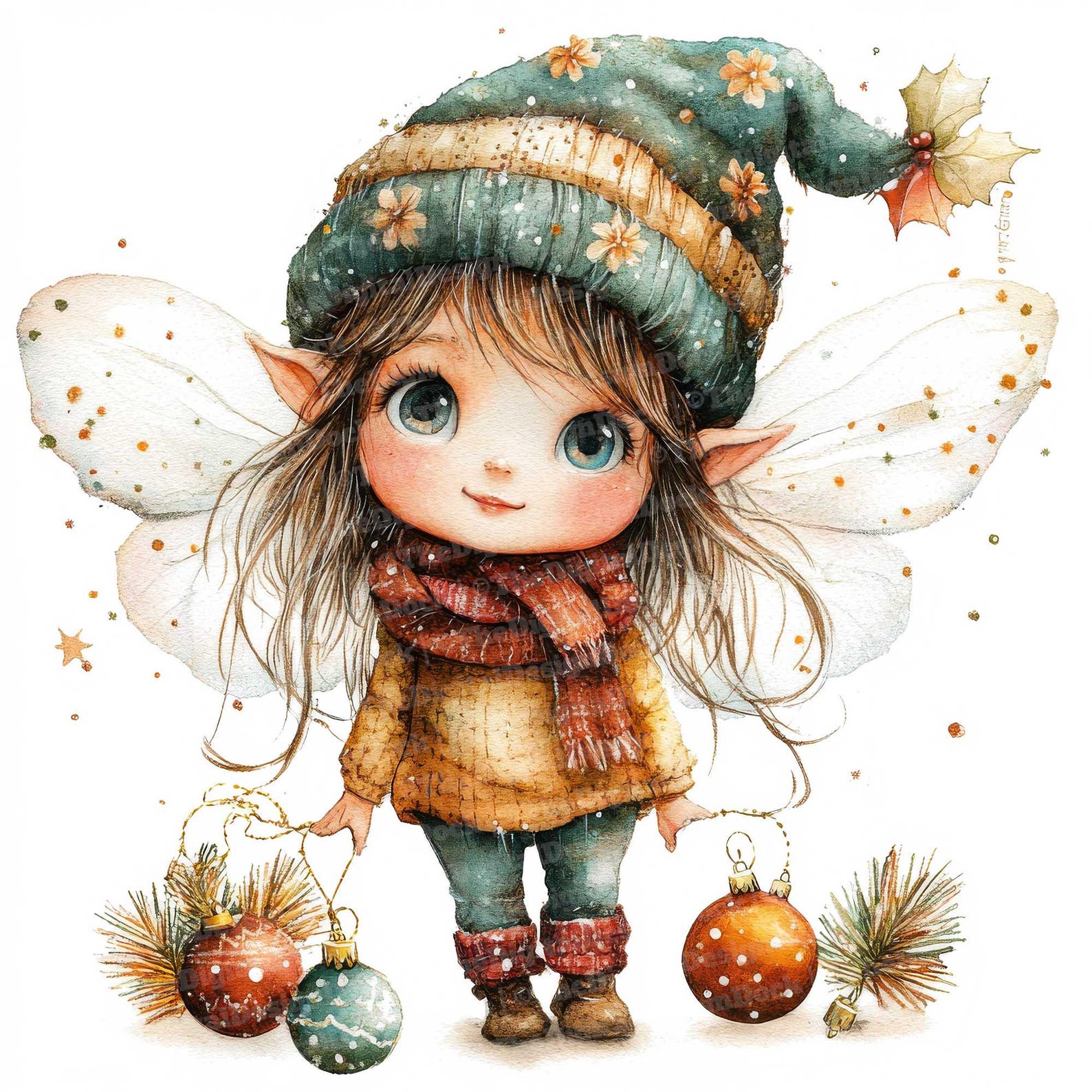 12x Christmas Fairy Clipart, Watercolor Holiday Fairy, Printable ...
