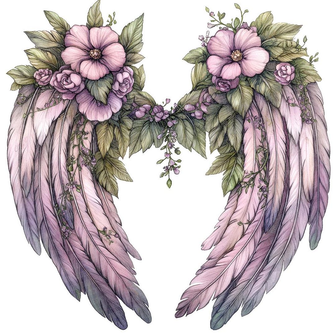 Floral Angel Wings PNG Clipart, 12x Pastel Wings Clip Art Set ...