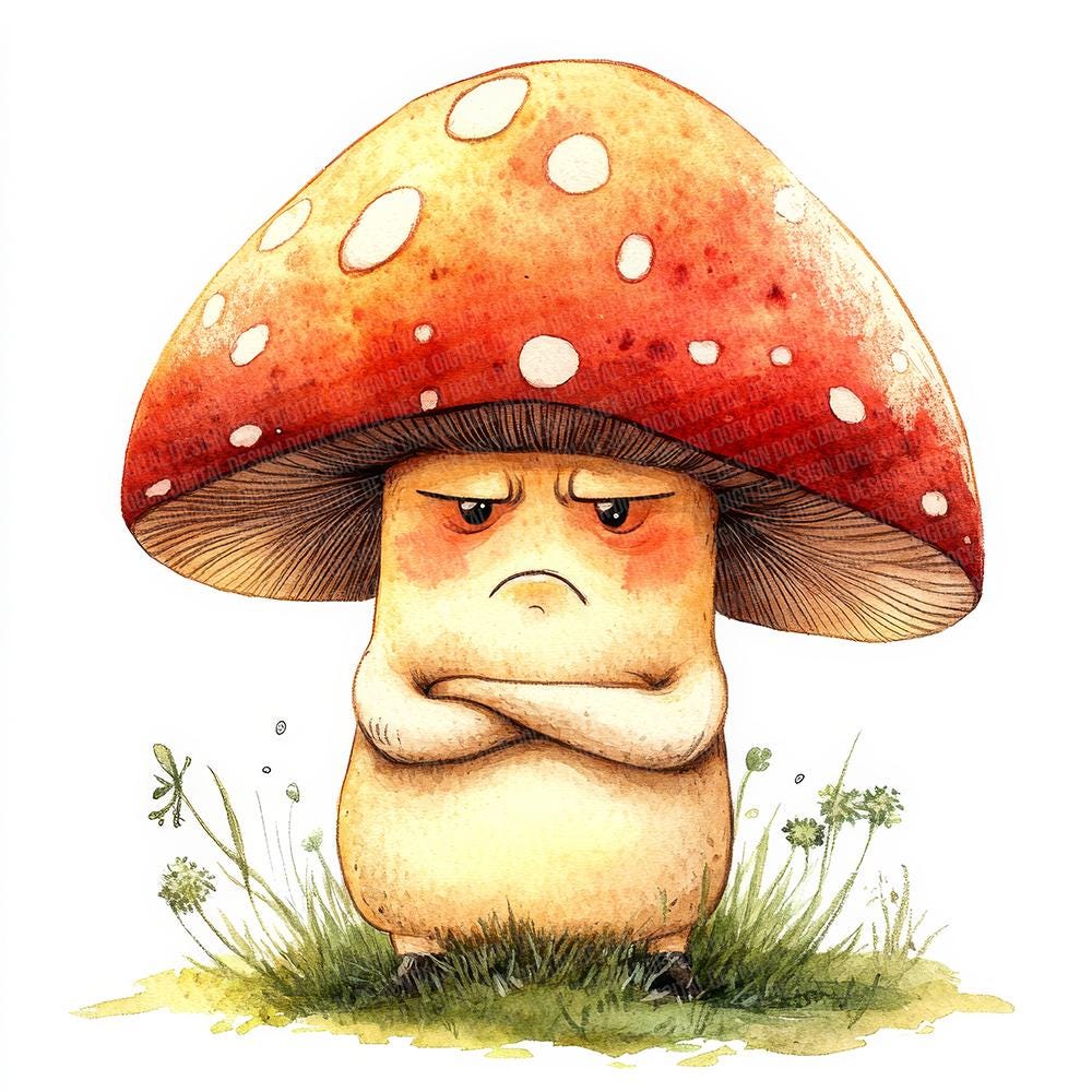 12x Angry Toadstool PNG Clipart, Watercolor Grumpy Mushroom PNG Set ...