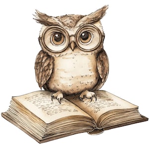 Owl PNG Clipart, 12x Book Reading Owls Clip Art Set, Printable ...