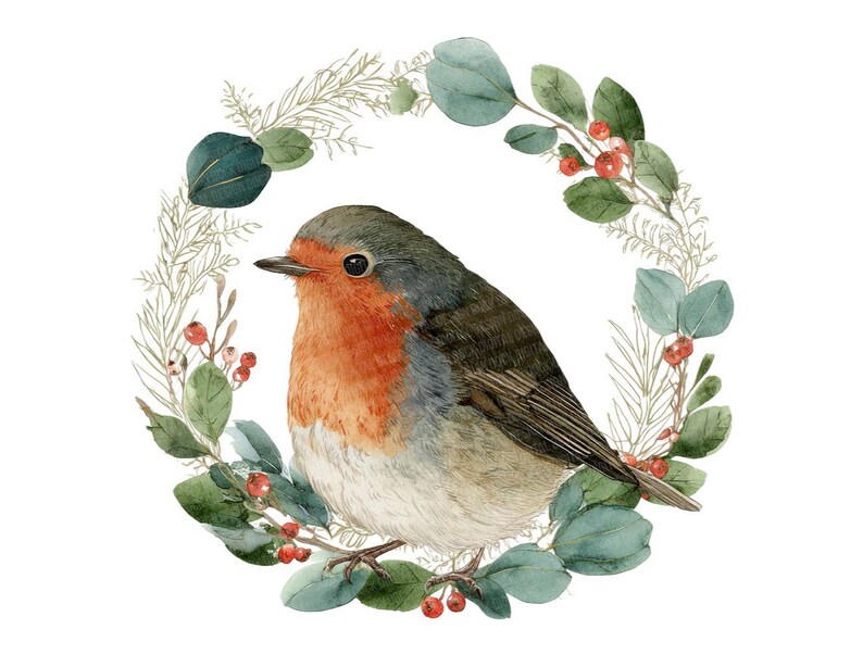 Robin PNG Clipart, 12x Christmas Wreath Clip Art Set, Printable ...