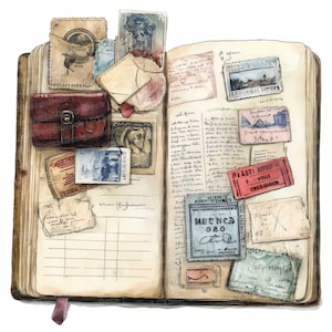 12 Vintage Junk Journal Clipart, Watercolor Journal Pages Art ...