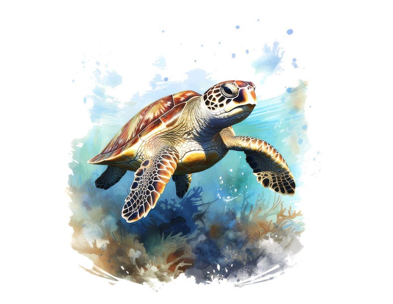 Sea Turtle PNG Clipart, 12x Ocean Animal Art Set, Printable Watercolor ...