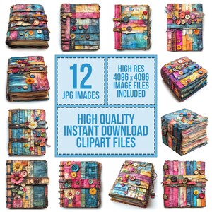 12 Junk Journal Clipart, Vintage Diary Designs, Printable Watercolor ...