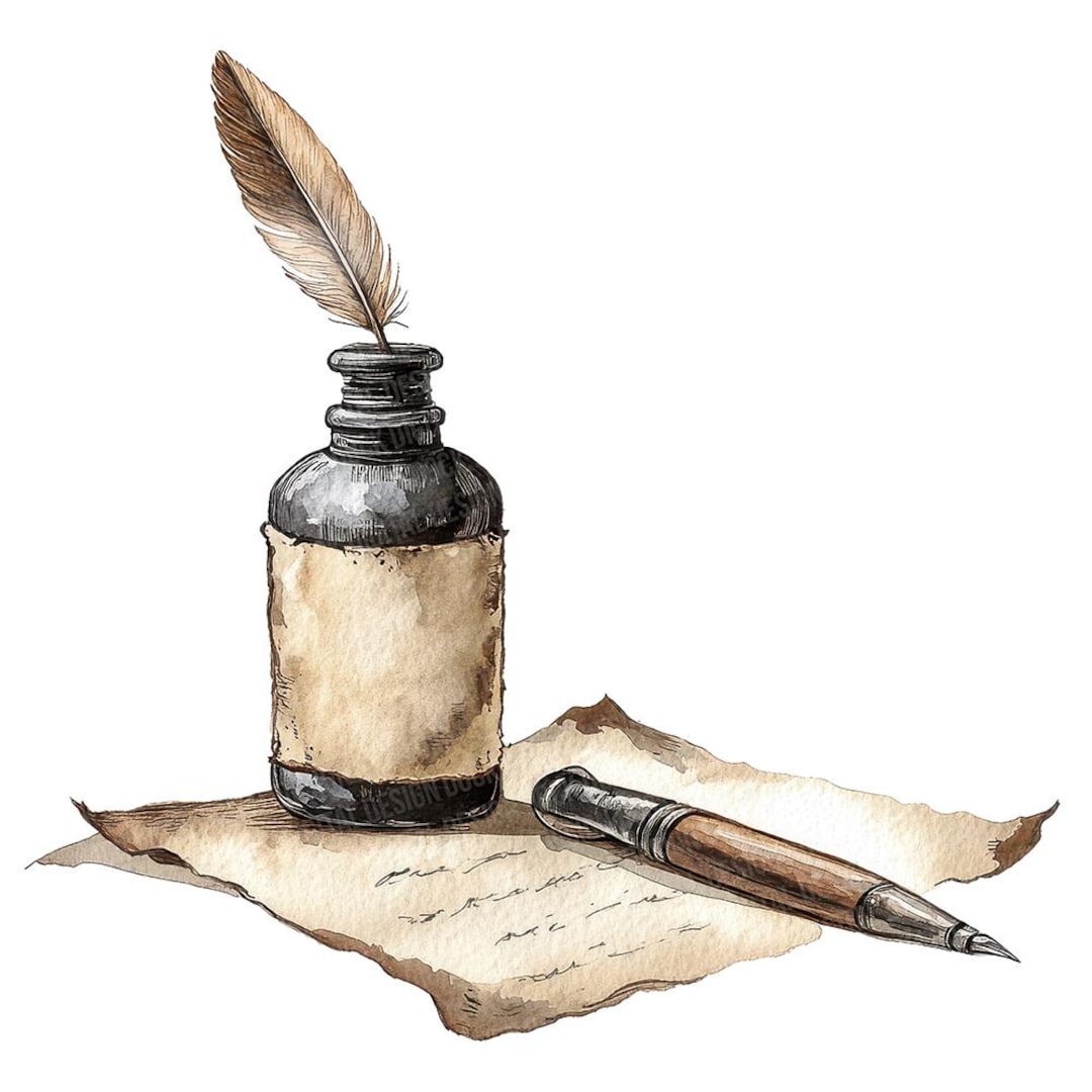 12 Antique Writing PNG Clipart, Ink Bottle and Feather Art, High ...