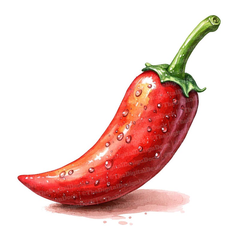 12 Red Chilli Pepper Clipart, Watercolor Green Chilis, Printable ...