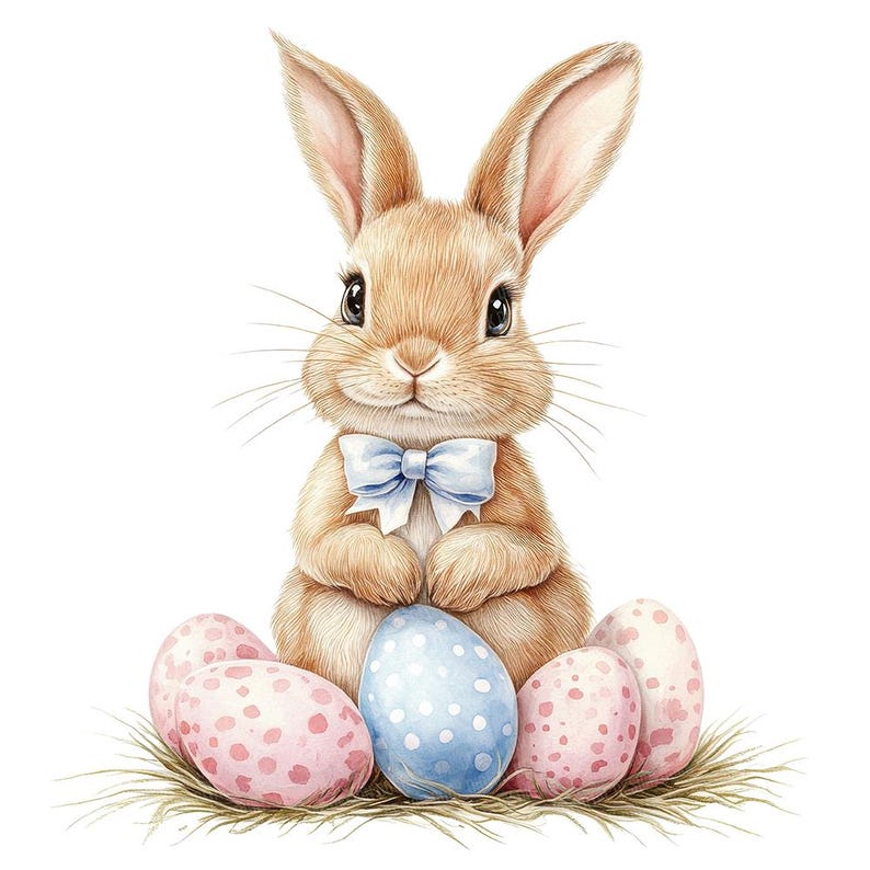 Easter Bunny PNG Clipart, 12x Watercolor Rabbit With Eggs Clip Art Set ...