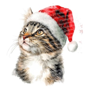 Christmas Cat Clip Art, 12x Santa Cat Watercolor Clipart Set, Printable ...
