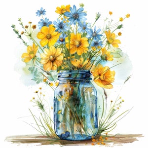Mason Jar Flowers Clipart, 12 Jpgs, Floral Jars Clipart, Printable ...