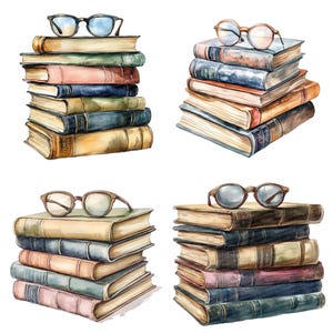 Stacked Books With Glasses PNG Clipart, 12x Vintage Book Stack Clip Art ...