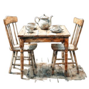 12 Cottage Table Clipart, Rustic Farmhouse Decor, Printable Watercolor ...