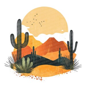 Desert Landscape PNG Clipart, 12x Cactus Sunset Illustrations ...