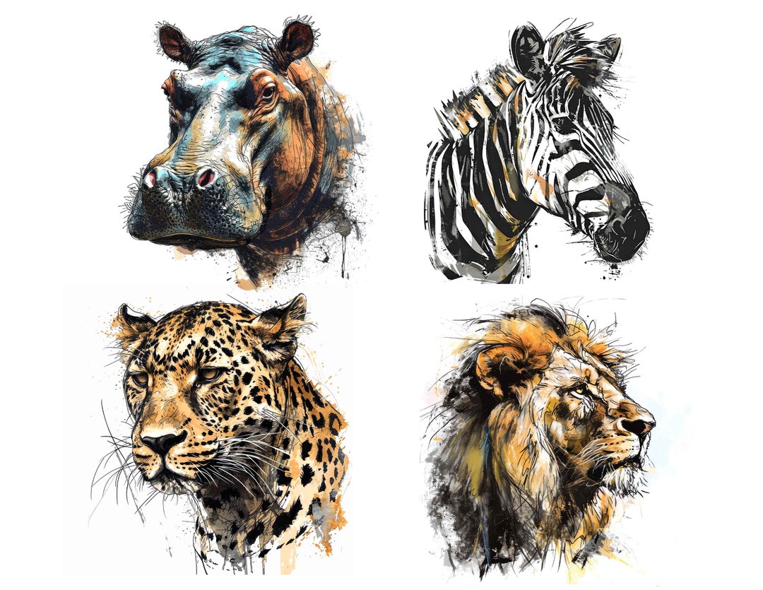 10x Safari Animals Watercolor Big Cats Clipart JPG Digital Clip Art ...