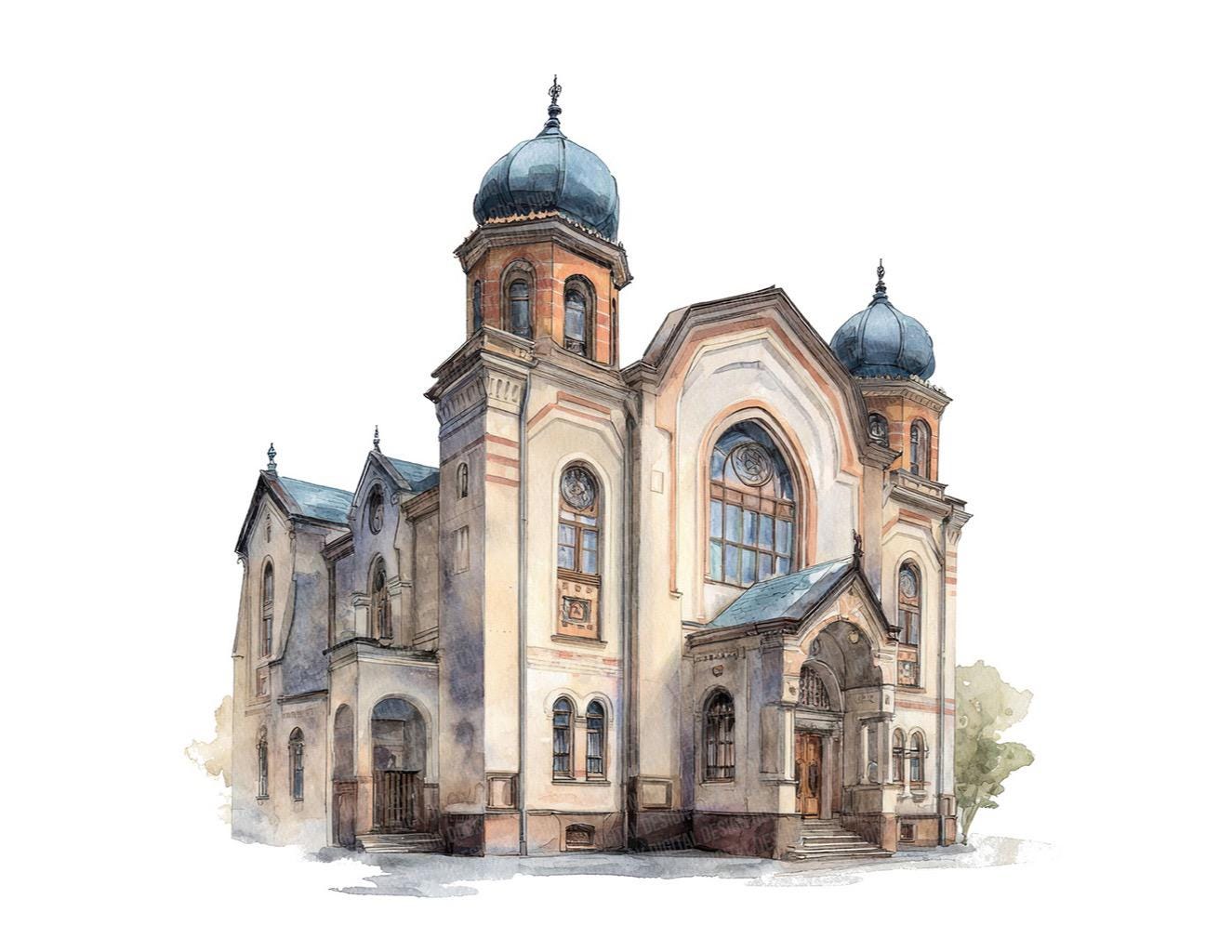 12x Watercolor Jewish Synagogue PNG Clipart, Synagogue Architecture Art ...