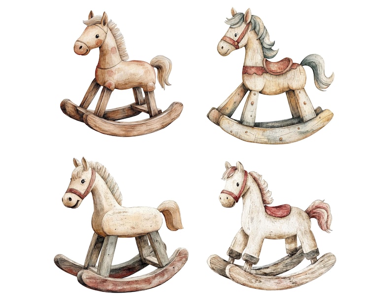 Rocking Horse PNG Clipart, 12x Wooden Toy Horse Clip Art Set, Printable ...