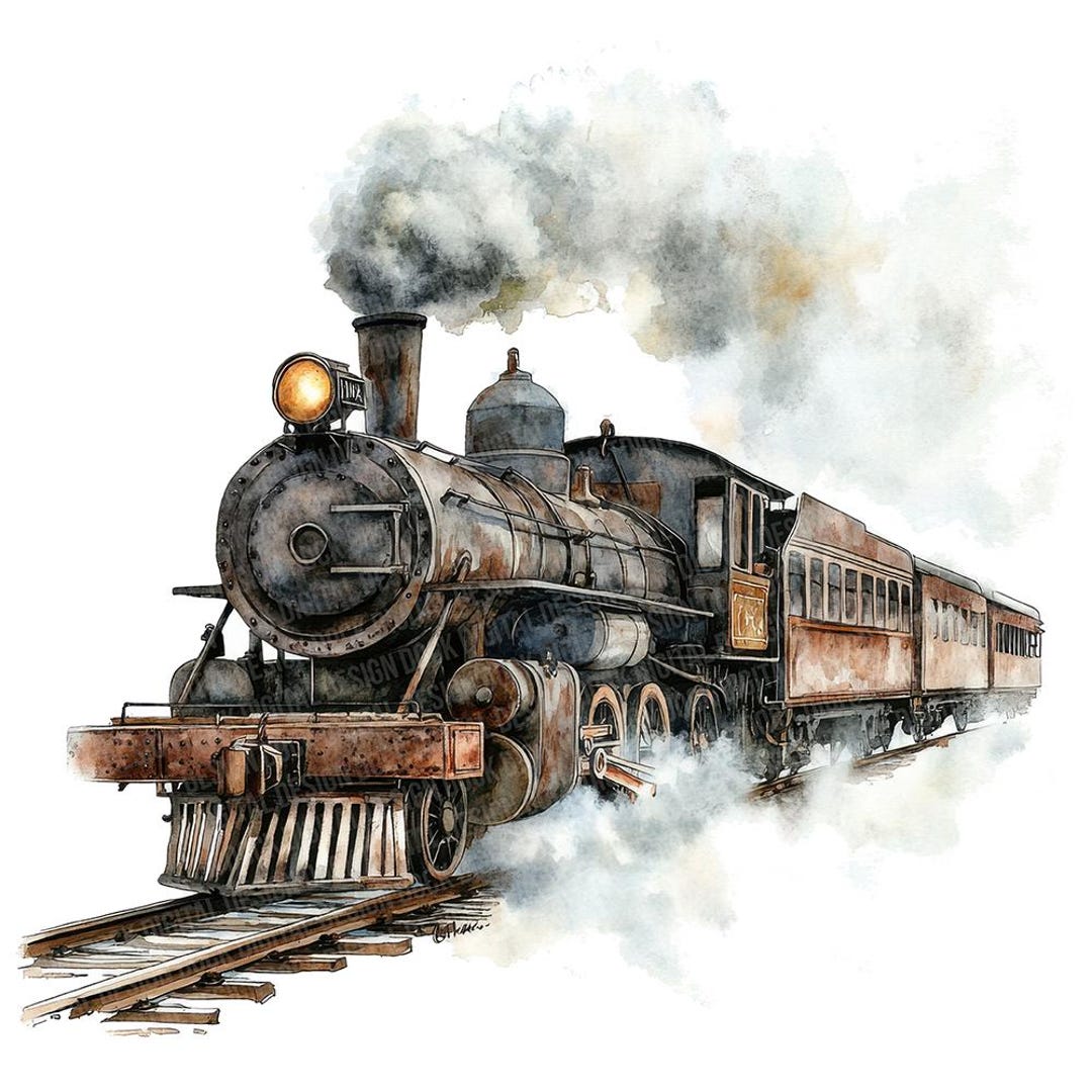 Vintage Train PNG Clipart, 12x Steam Locomotive Illustrations ...
